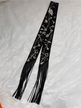 Hermes | Accessories | Hermes Les Cles A Pois Leather Fringes Twilly ...